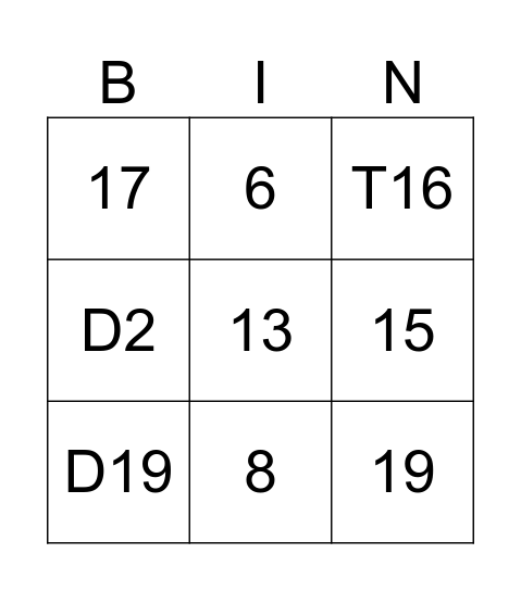 DINGO - EASY Bingo Card