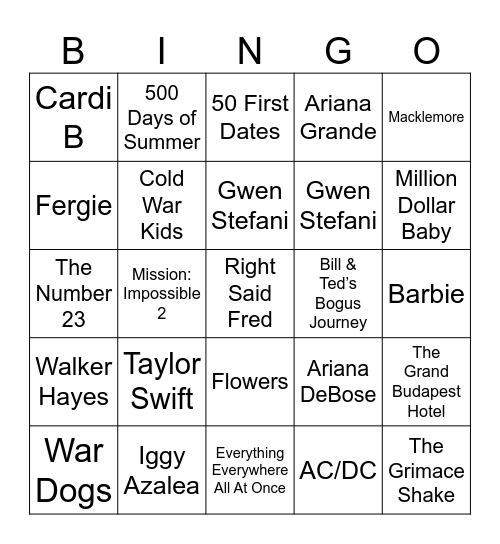 Fancy, 2023, & 23 Bingo Card