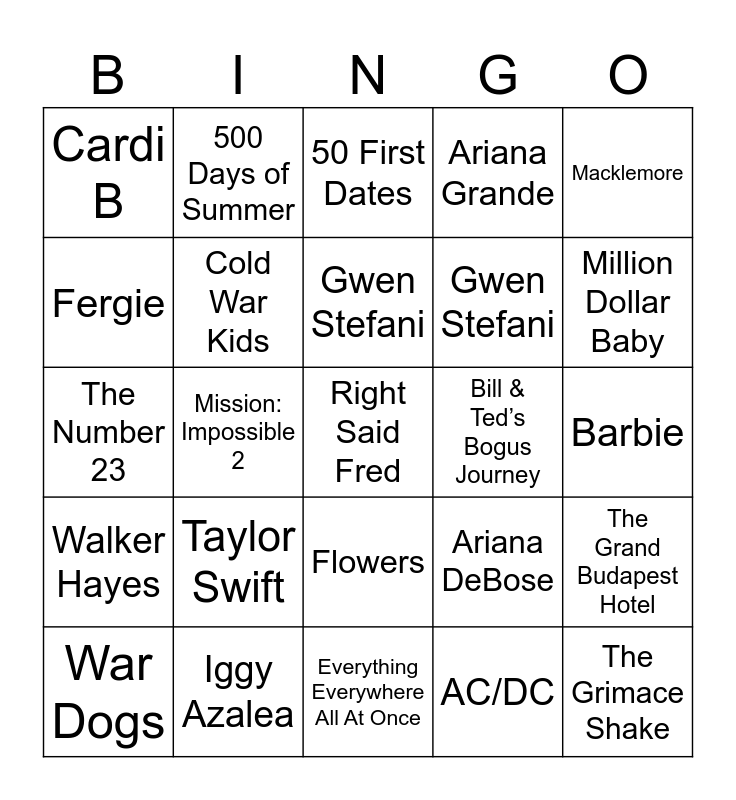 Fancy, 2023, & 23 Bingo Card