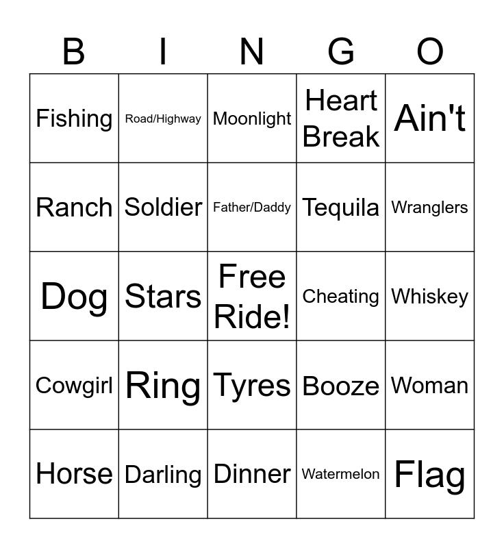 Country Bingo Card