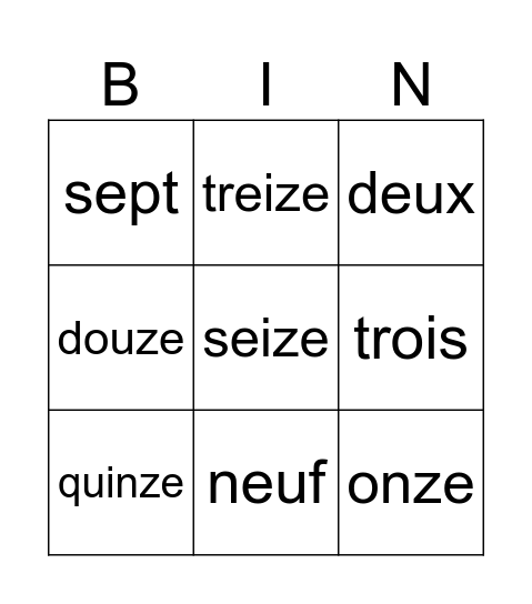 Les nombres Bingo Card