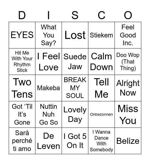 Disco Bingo O&N 2023 Bingo Card