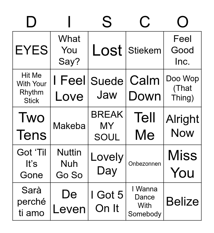 Disco Bingo O&N 2023 Bingo Card