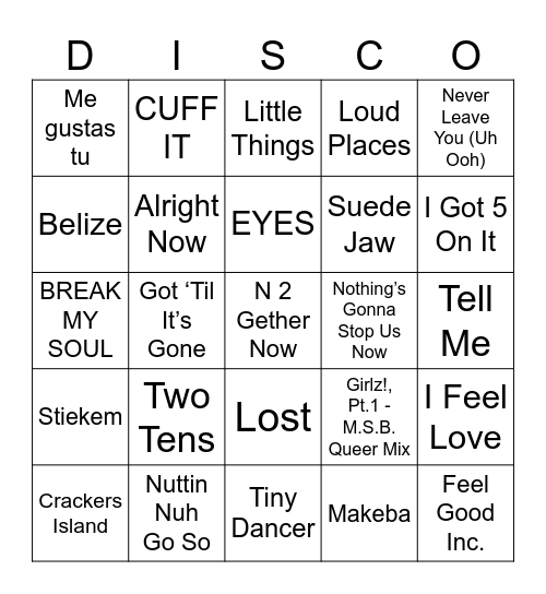 Disco Bingo O&N 2023 Bingo Card
