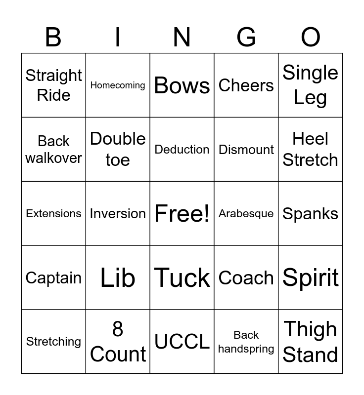 Cheer Bingo Card