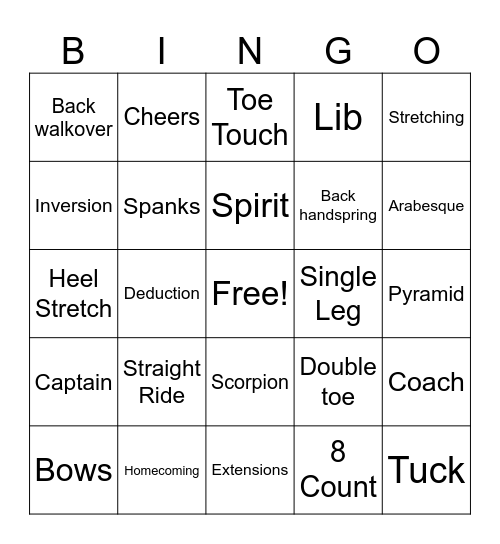 Cheer Bingo Card