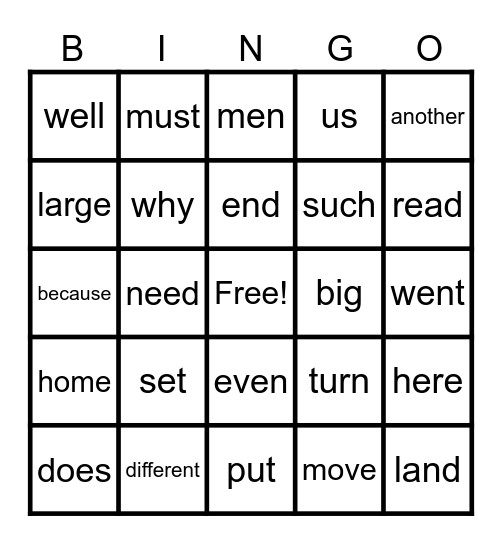 WORDS 151-175 Bingo Card