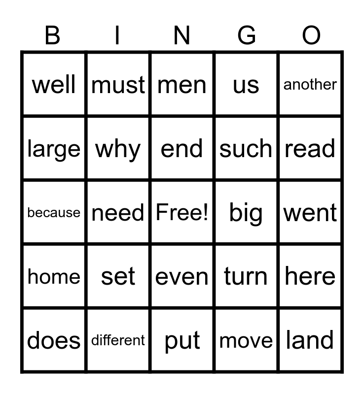 WORDS 151-175 Bingo Card