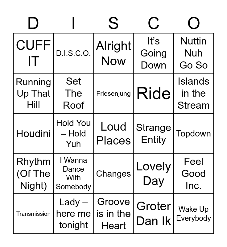 Disco Bingo O&N 2023! Bingo Card