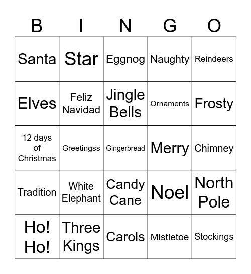 Merry Christmas Bingo Card