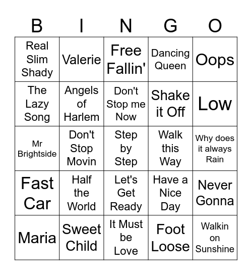 THE ROBBO'S EASY CHEESY MUSICAL BINGO Card
