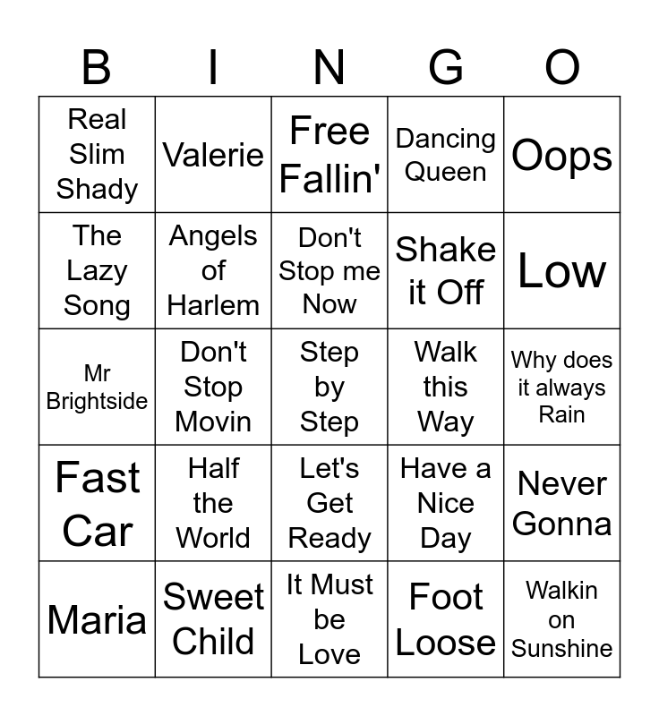 THE ROBBO'S EASY CHEESY MUSICAL BINGO Card
