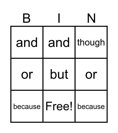 Connectors-Conjunctions Bingo Card