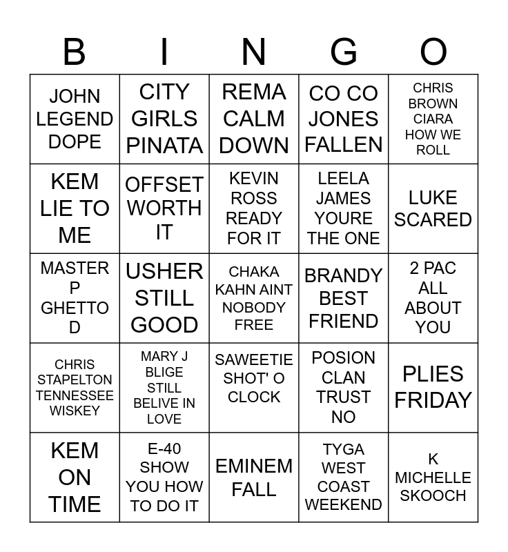 DJ POOH POOH LIT BINGO Card