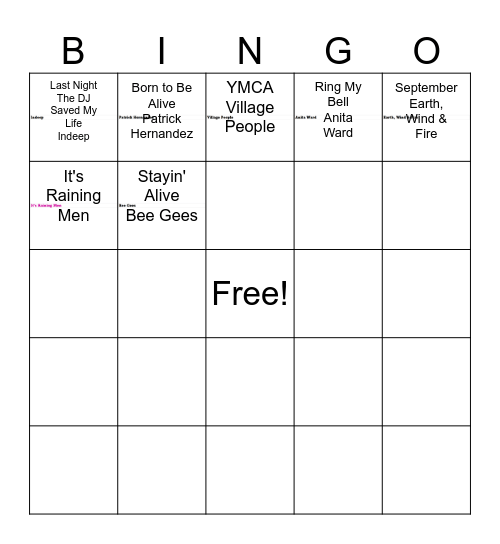 Disco Bingo Card