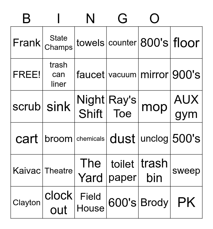 Janitor Bingo! Bingo Card