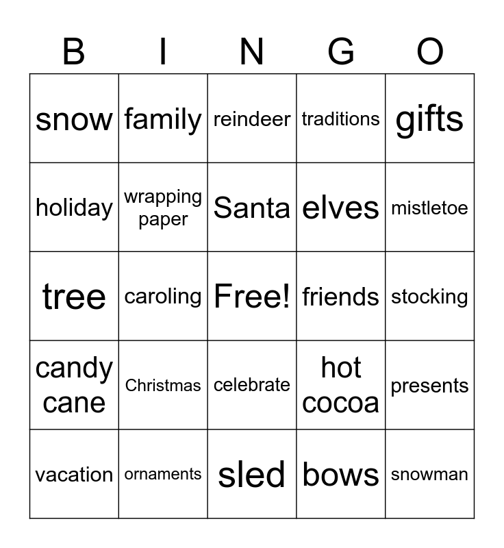 Winter Break Bingo Card