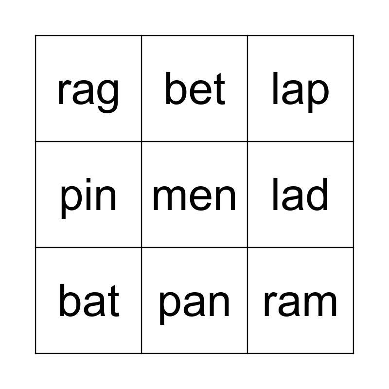 Rhyming Words Bingo Card