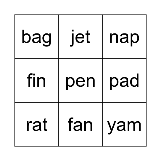 Rhyming Words Bingo Card