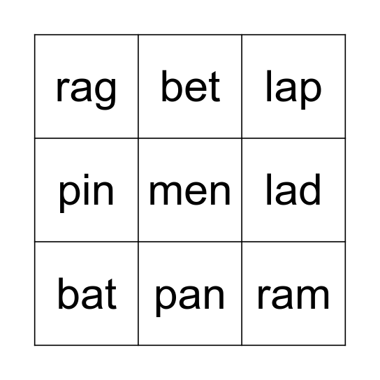 Rhyming Words Bingo Card