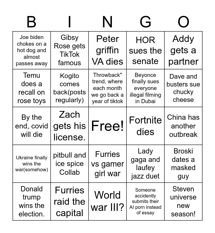 2024 Prediction Bingo Card