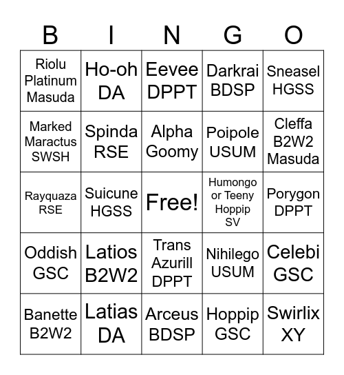 Untitled Bingo Card