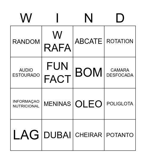 windoh Bingo Card