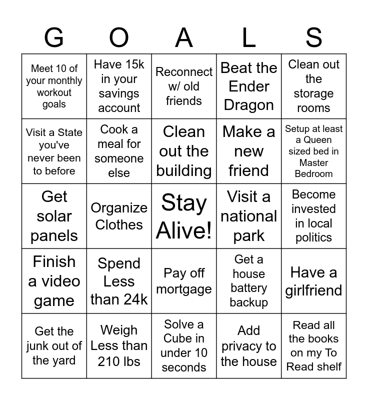 2024 Goals Bingo Card