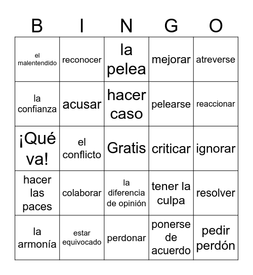 Capitulo 4b Vocabulario Bingo Card