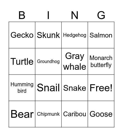 Hibernating and Migrating Animals Bingo Card