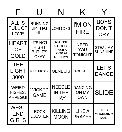 COVERS Bingo Card
