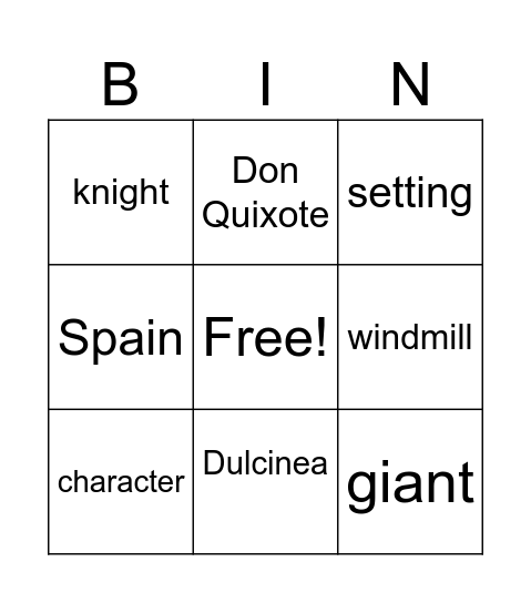 Don Quixote Bingo Card