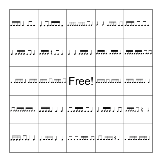 Sixteenth Note Rhythm Bingo! Bingo Card