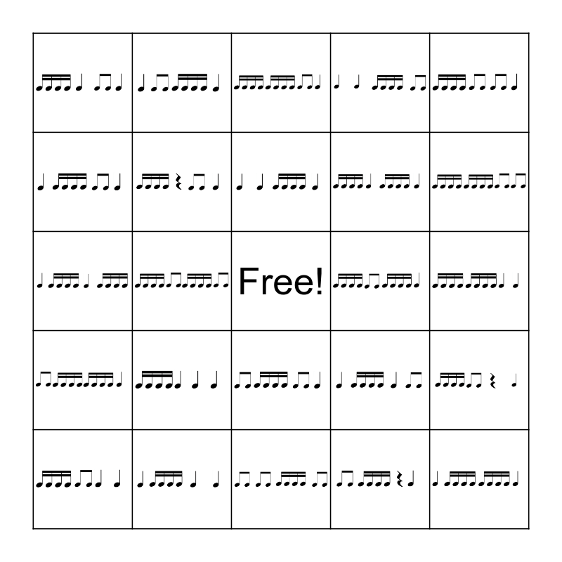 Sixteenth Note Rhythm Bingo! Bingo Card