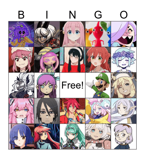 Favourite Character Bingo Card