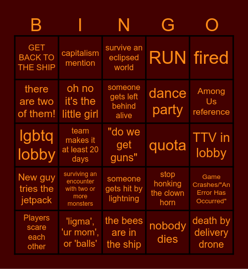 Lethal Company BINGO Card