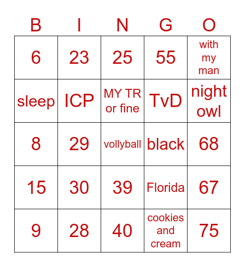 Number Bingo 1-75 Bingo Card