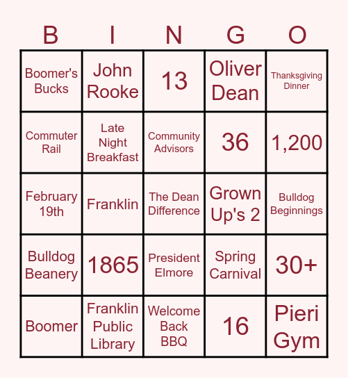 Accepted Students Day Bingo Card