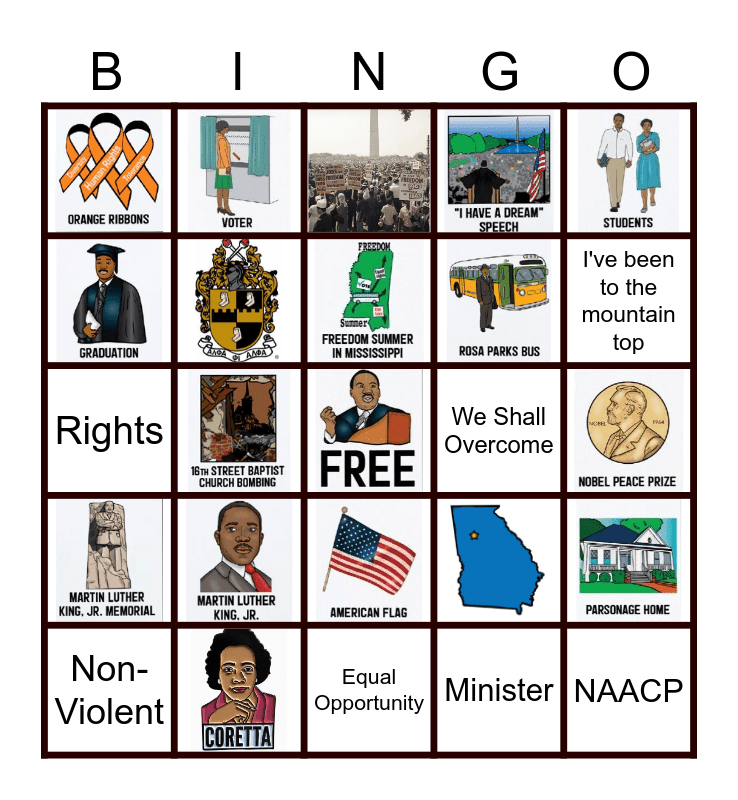 Martin Luther King Bingo Card