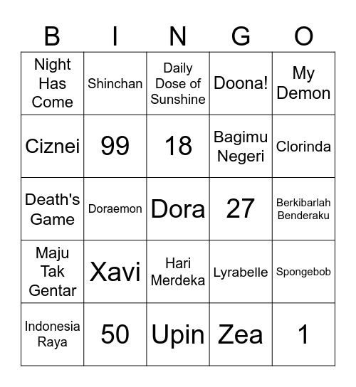Lyra's Bingo Card