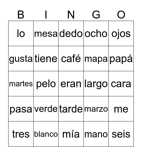 Palabras de uso frecuente Bingo Card