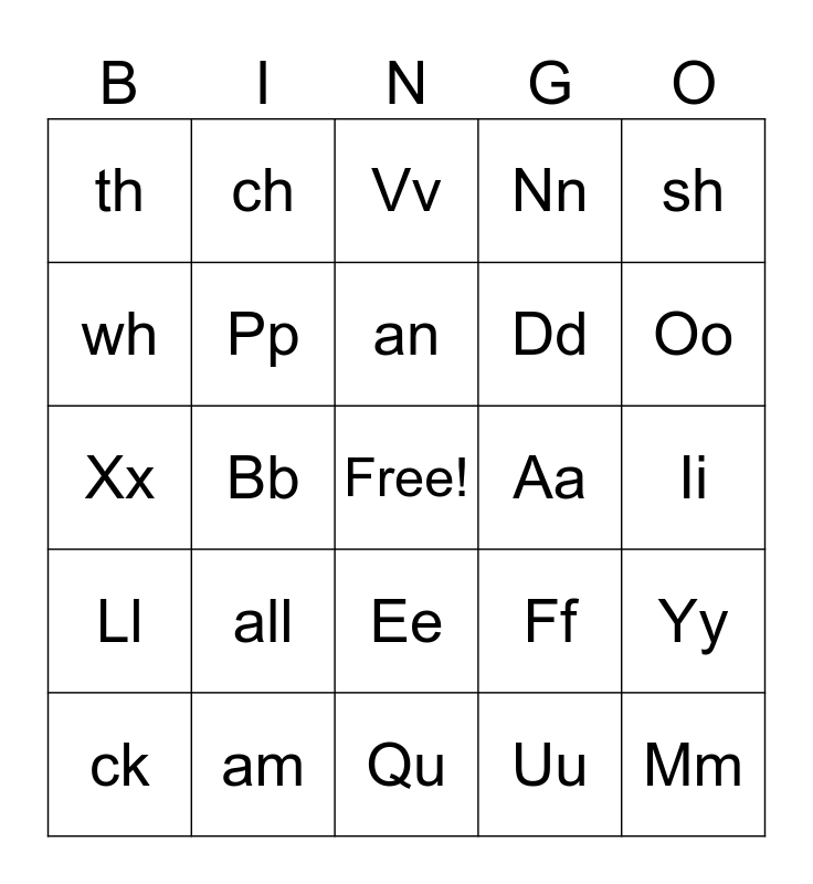 Fundations Sound Bingo Card