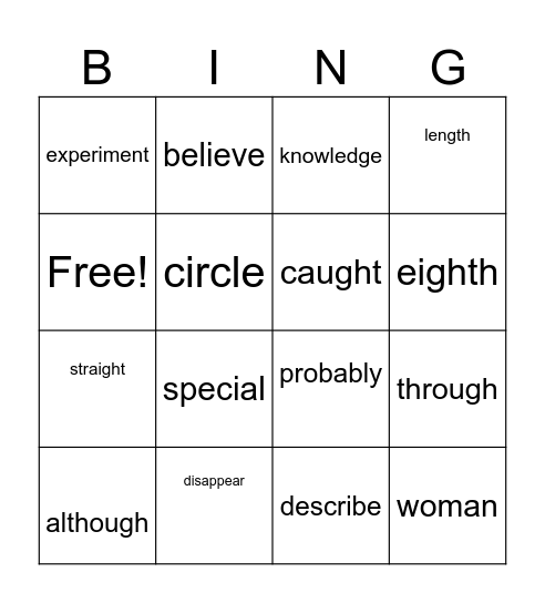 Spelling Bingo Card