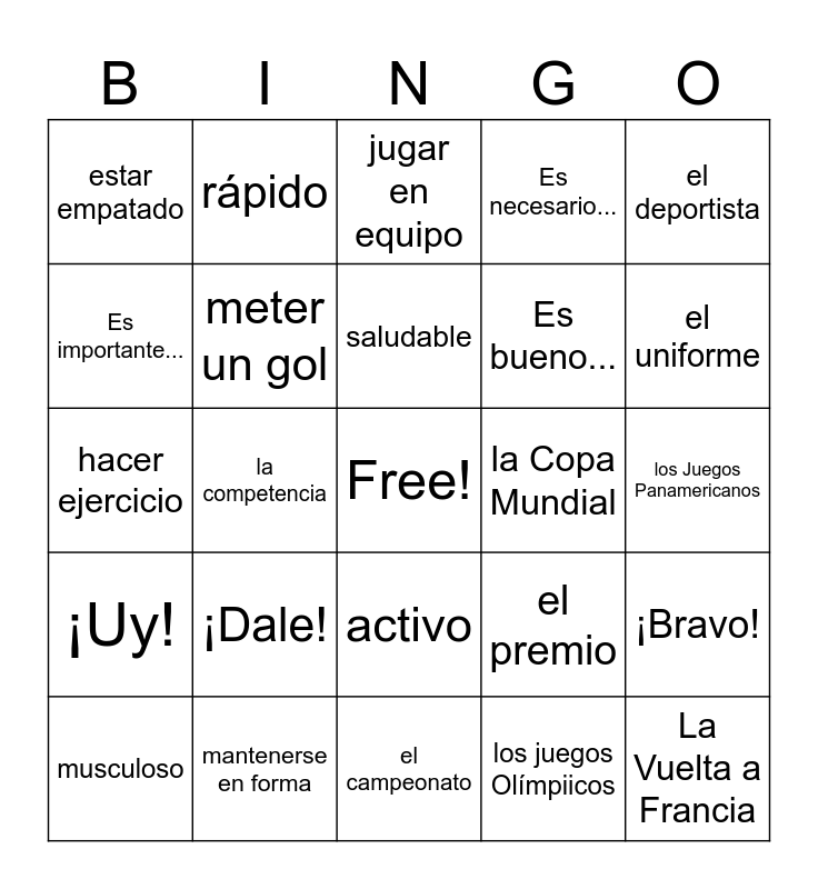 Unidad 2.1 Avancemos 2 Bingo Card