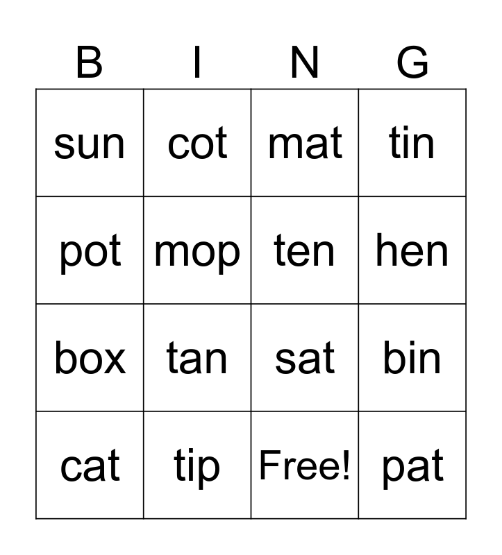 grade 1 Bingo Card