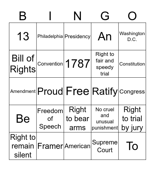 U.S. Constitution Bingo Card