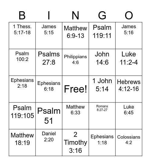 Prayer BINGO Card Prayer BINGO Card