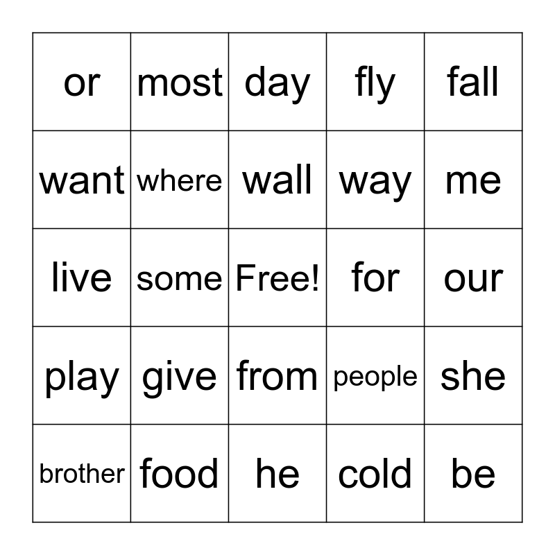 SIPPS Sight Words Lesson 6-13 Bingo Card