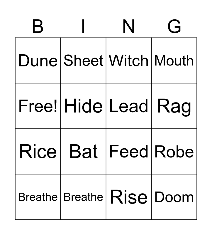 Final Consonants Bingo Card