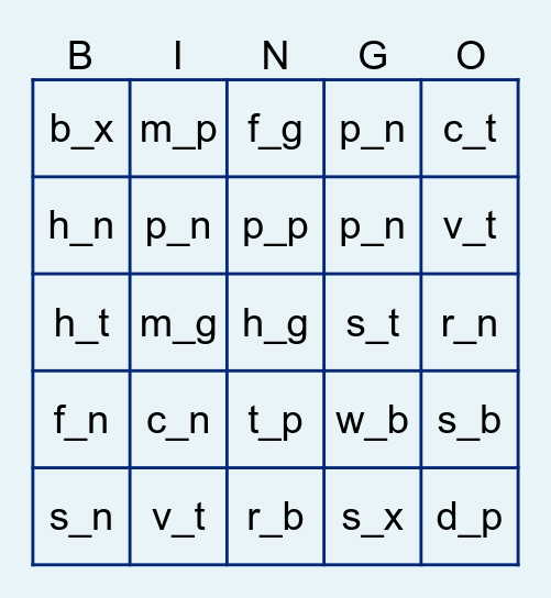 SHORT VOWELS BINGO! Bingo Card